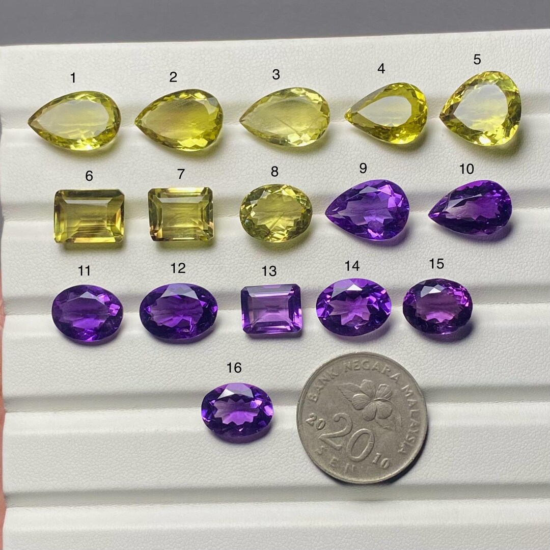 Lemon Quartz & Amethyst Faceted Cut A One Quality 100% Natural Lemon ...