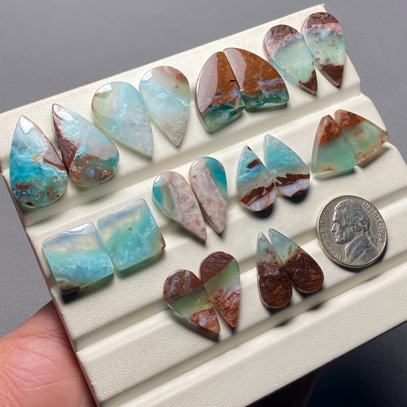 Rare Aquaprase Pair A One Quality 100% Natural Aquaprase Cabochon Loose ...