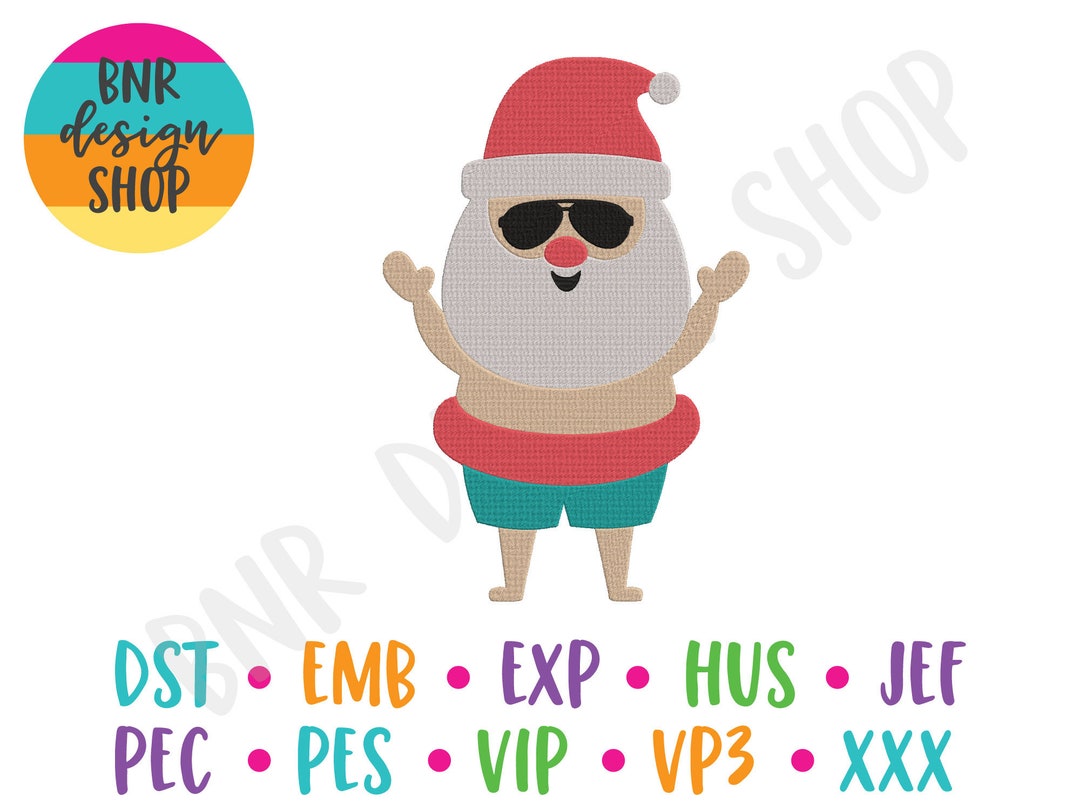 Beach Santa Embroidery, 3 Sizes, Christmas Machine Embroidery Design ...