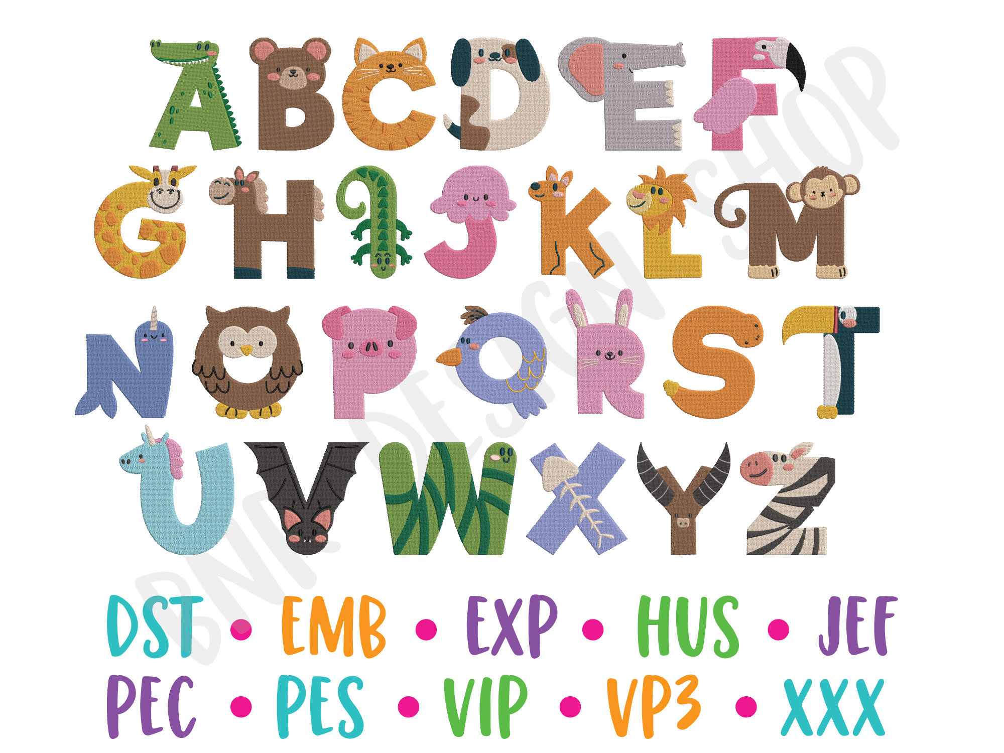 Animal Alphabet Machine Embroidery Design Bundle | Cute A-Z Animal ...