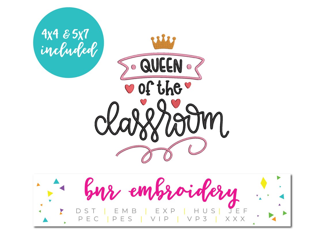 Back to School Embroidery Design, Queen of the Classroom Embroidery ...