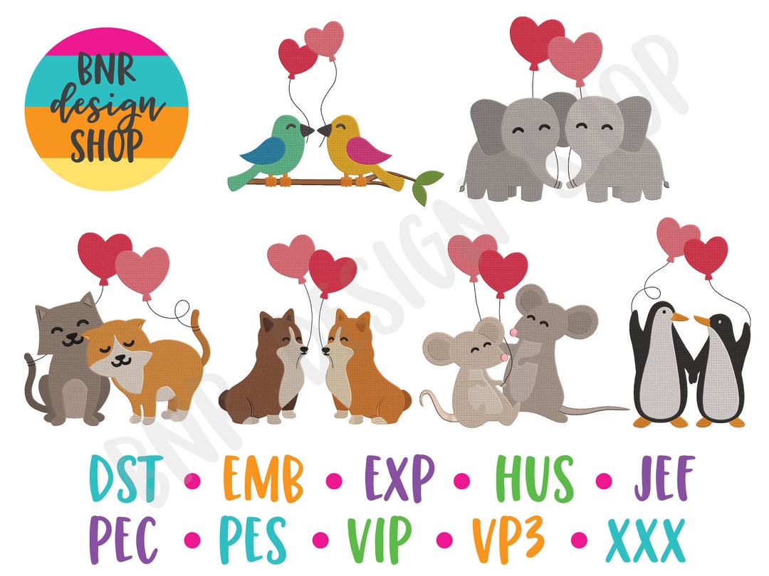 Valentine Animals Machine Embroidery Bundle, 6 Designs, Valentine ...