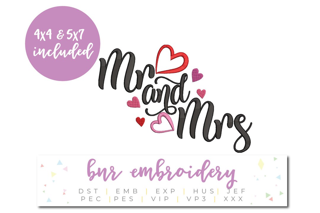 Mrs. and Mrs. Embroidery Design, Wedding Embroidery, Bride Embroidery ...