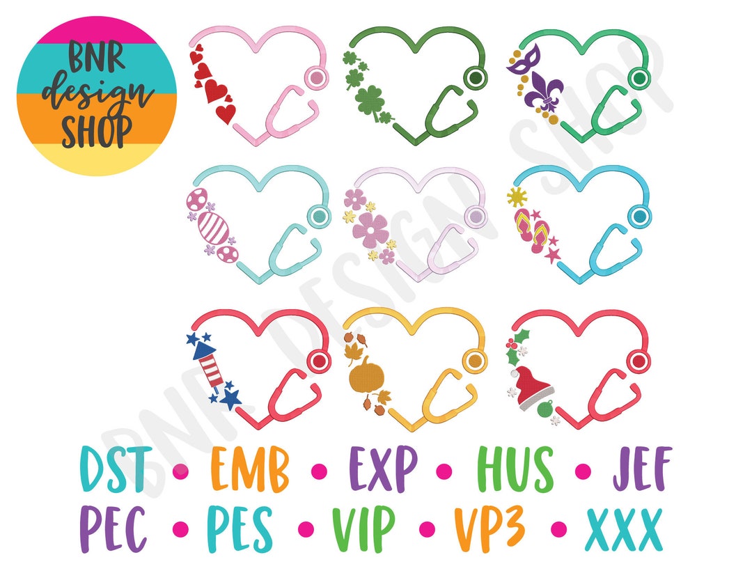 Nurse Machine Embroidery Bundle, 9 Designs, Stethoscope Machine ...