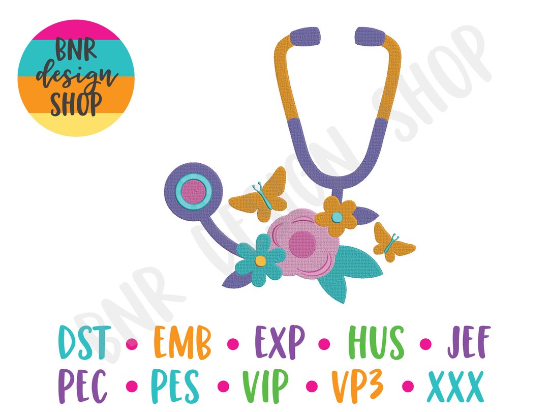 Stethoscope Embroidery, 2 Sizes, Nurse Machine Embroidery Design ...