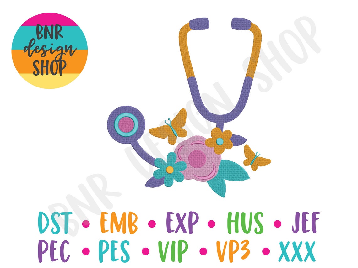 Stethoscope Embroidery, 2 Sizes, Nurse Machine Embroidery Design ...