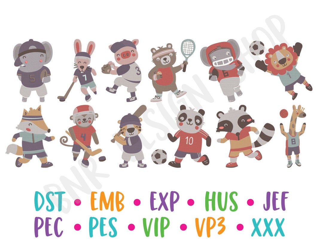 Sports Animals Machine Embroidery Bundle, 12 Designs, Sports Embroidery ...