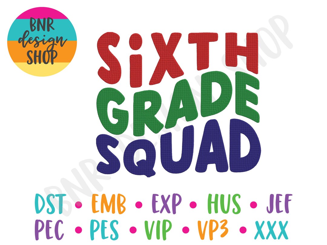 Sixth Grade Embroidery, Back to School Embroidery Design for Teacher ...