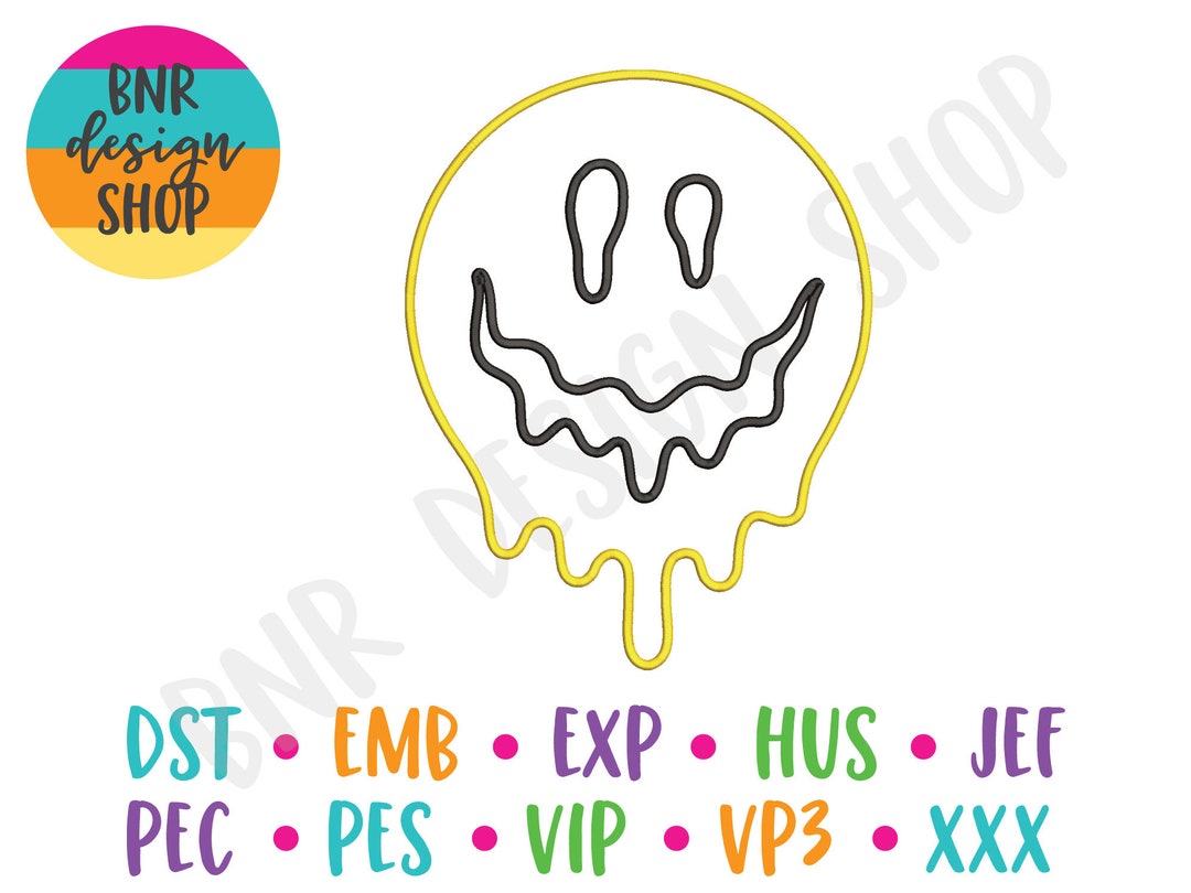 Happy Face Embroidery Design, Trippy Embroidery Design, Retro ...