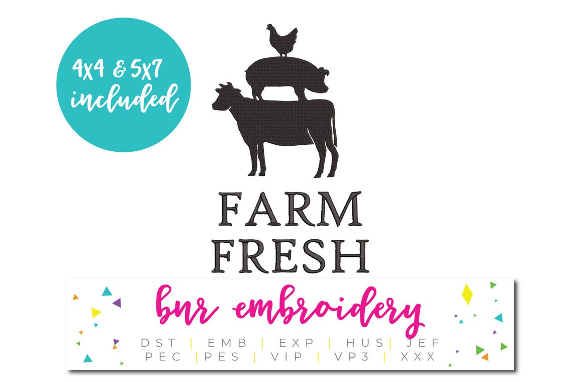 Farm Fresh Farm Animal Machine Embroidery Design With Cow and Pig and ...