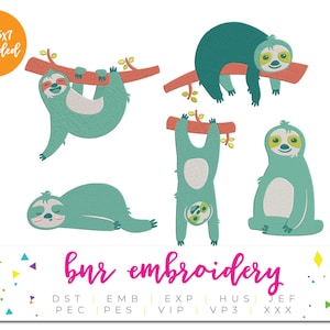 Cute Sloth Animal Machine Embroidery Design Bundle for Kids, 5 Designs ...