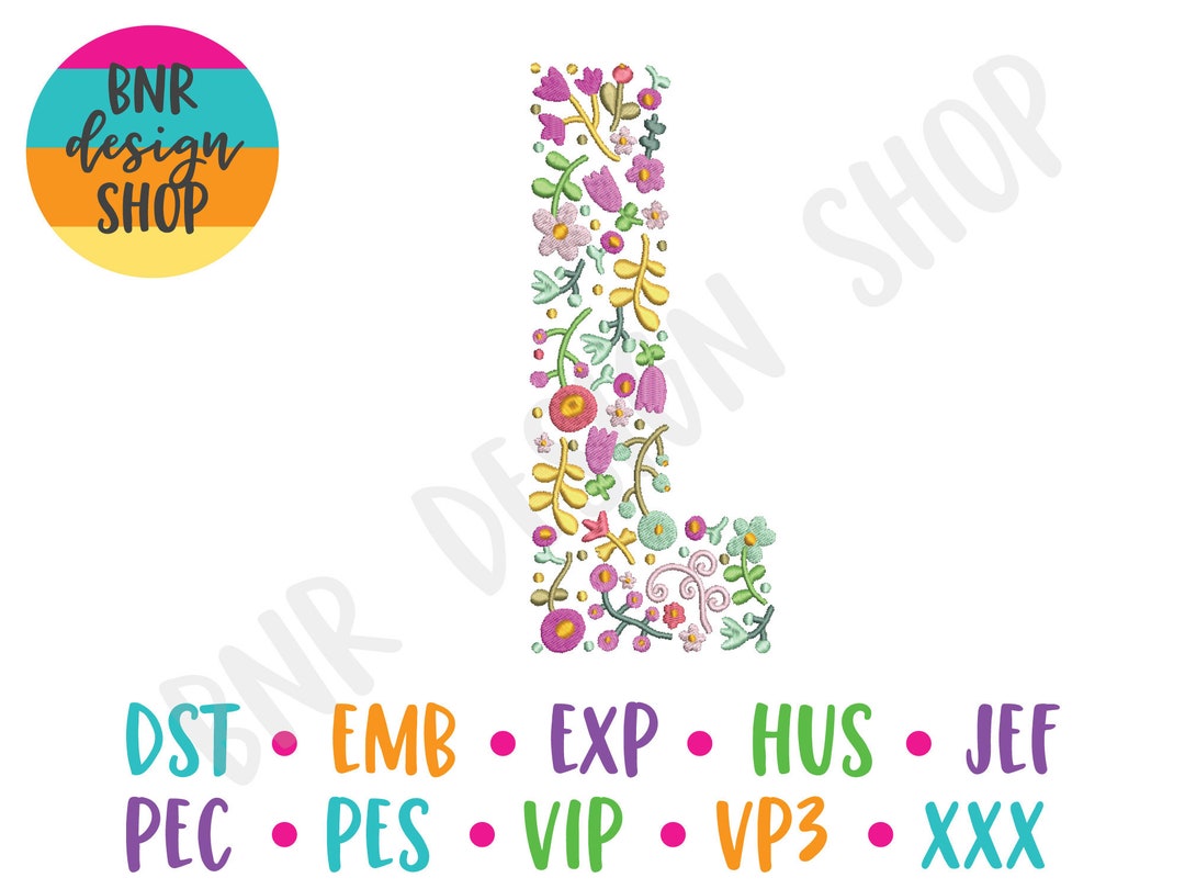 Floral Embroidery Letter, Embroidery Font, 4 Sizes, Monogram Embroidery ...