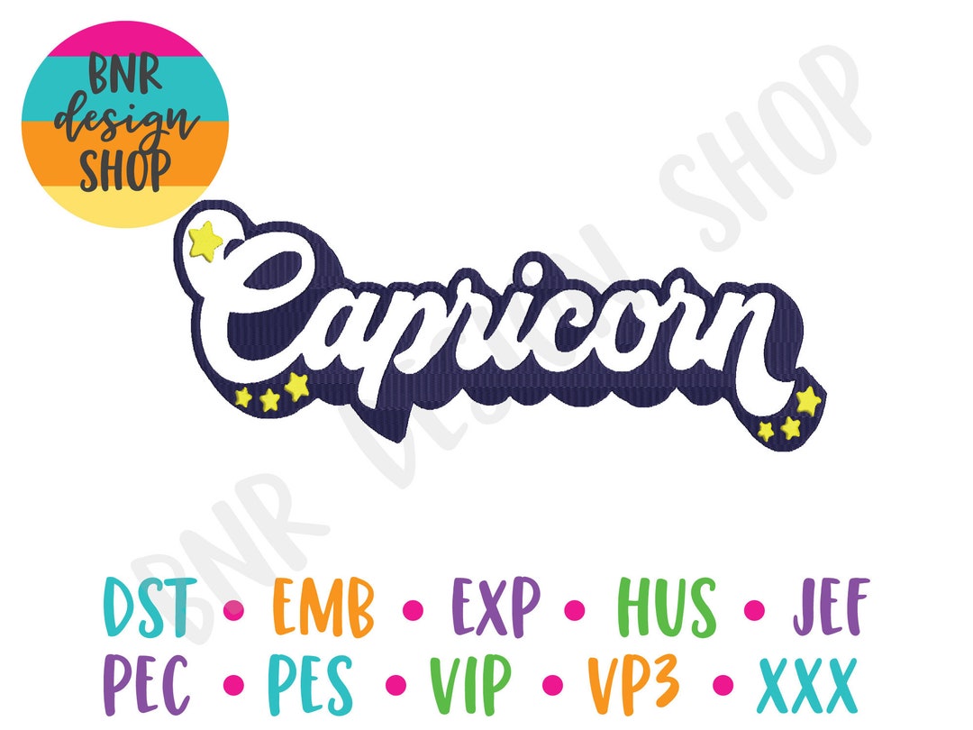 Capricorn Embroidery Design, Zodiac Sign Embroidery Designs for Hats ...