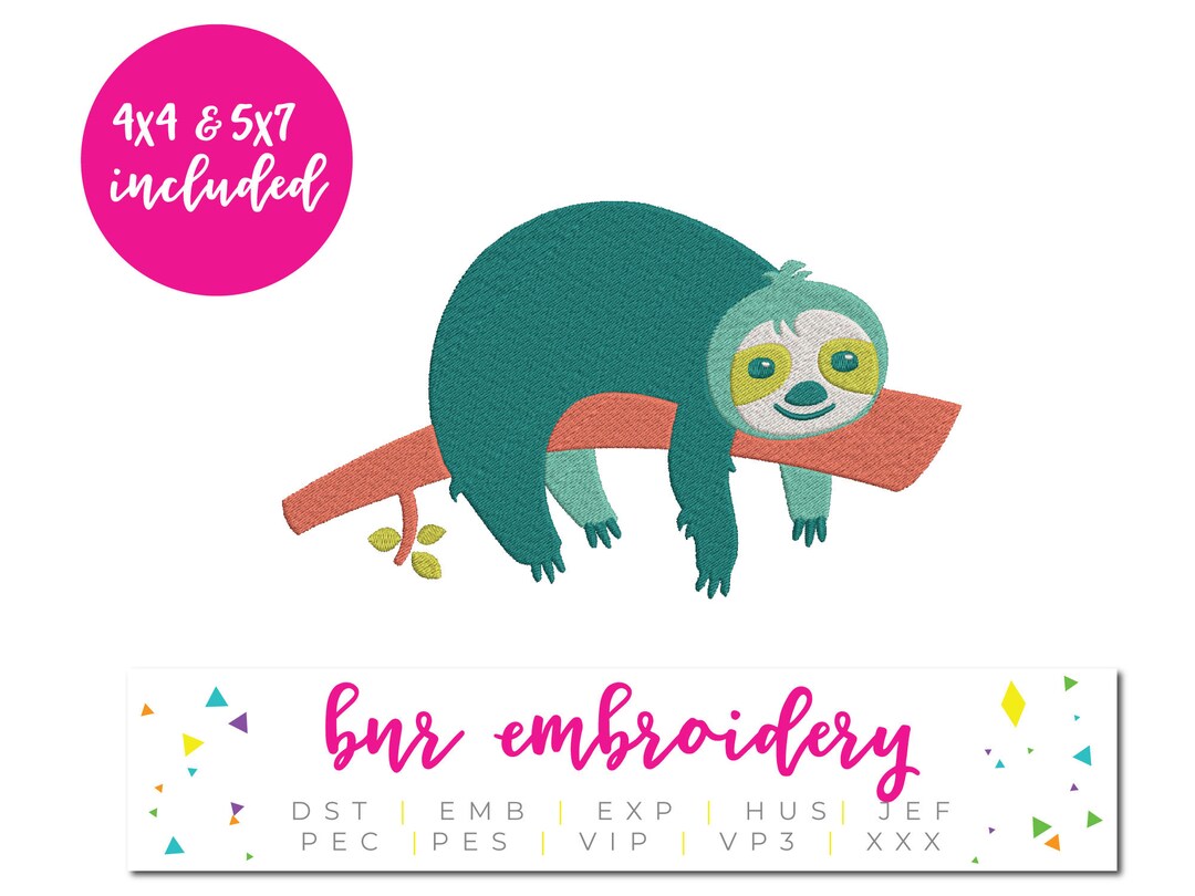 Sloth Machine Embroidery Design, Animal Embroidery Design, Embroidery ...
