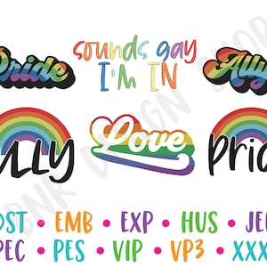 Pride Embroidery Bundle, 7 Designs, Rainbow Embroidery, Machine ...