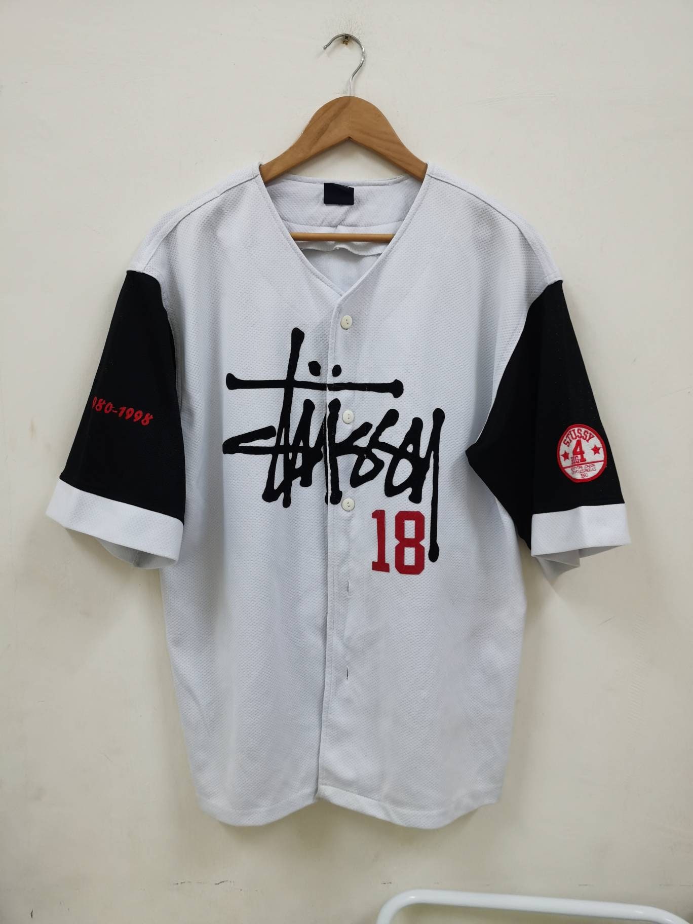 Vintage 1998 Stussy Big 4 Baseball Jersey Size L Surf Skate Vintage 1998 Stussy Big 4 Baseball Jersey Size L Surf Skate