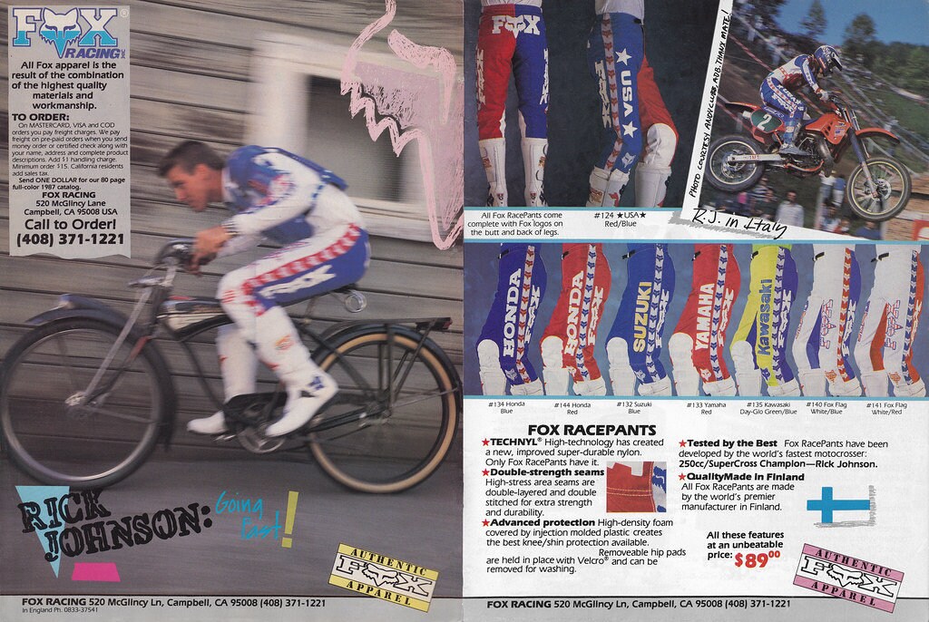 Vintage 1986 Fox Racing Rick Johnson Kawasaki Team Racepants Fox Moto X ...