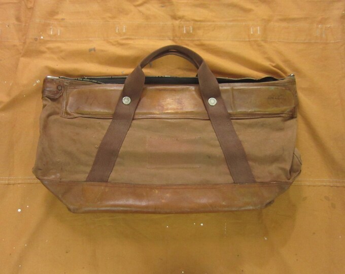 Vintage 50s Banker's Tote Bag / Brown Canvas, Leather, Tool Bag, Rifkin ...