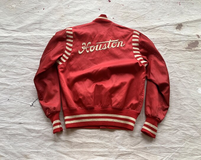 Small 50s Satin Jacket / 1950s Button Front Red Shiny Letterman High ...