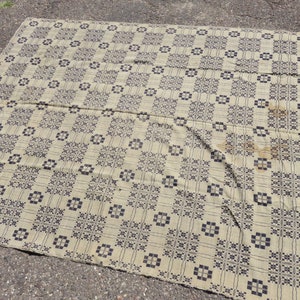Antique Linsey-woolsey Coverlet Blanket / Blue White Hand Woven ...