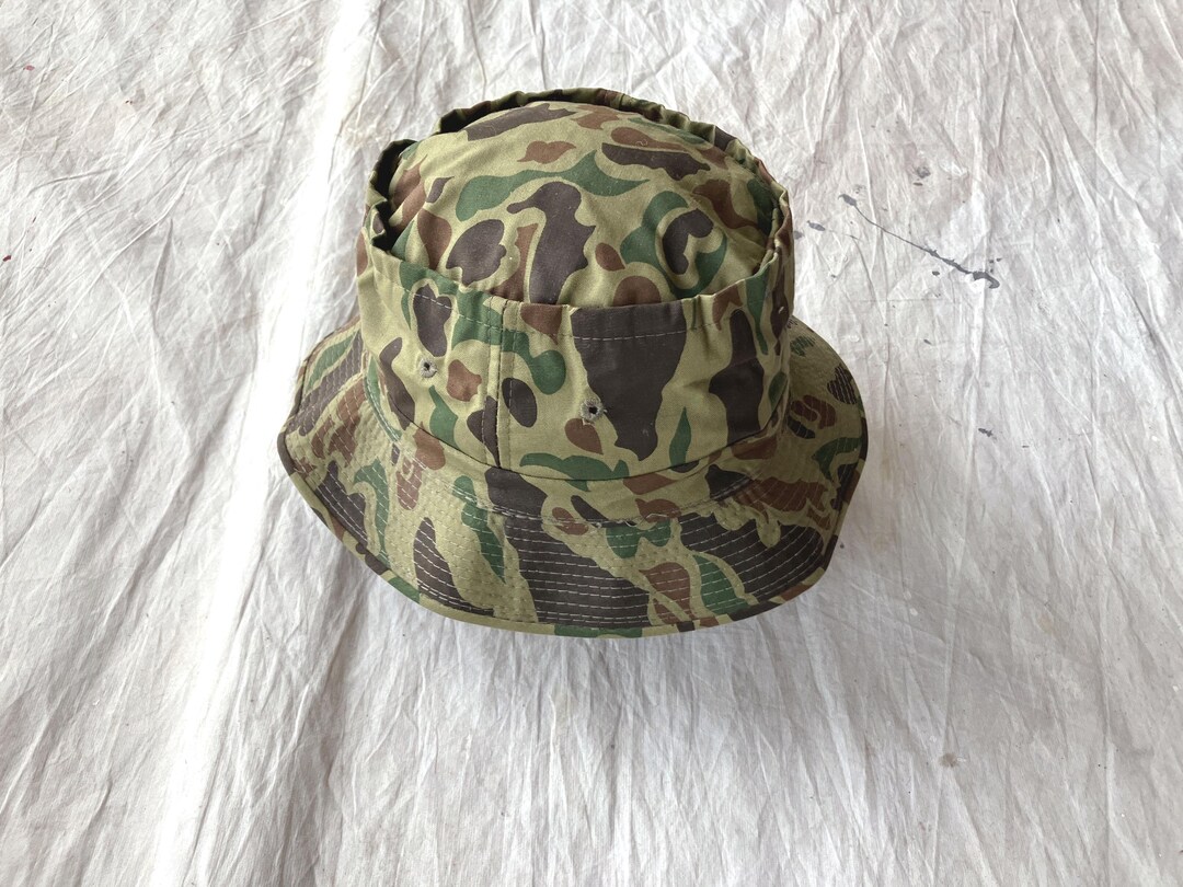 Medium / Large 70s Camouflage Bucket Hat / Camo Hunting Cap Full Brim ...