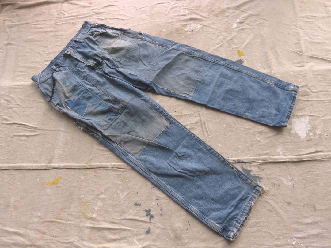 34 / 35 Waist 90s Wrangler Patched Farm Jeans / Repaired Minded Denim ...