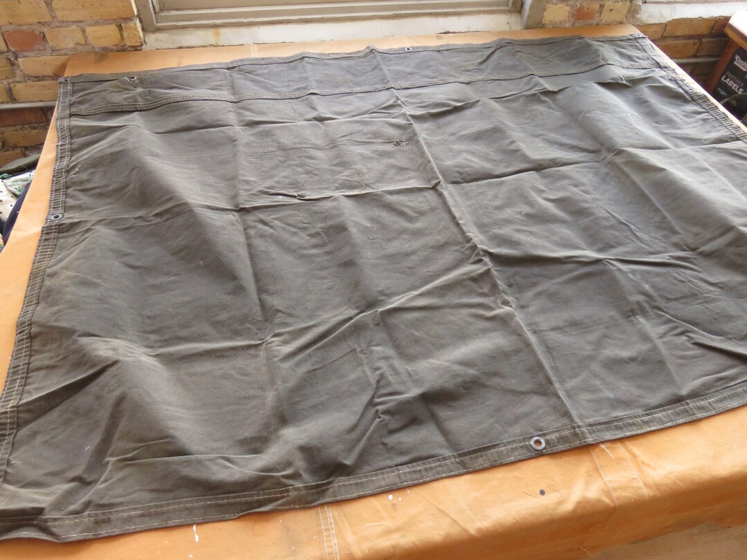 Vintage 50s / 60s Waxed Canvas Tarp / 1950s 1960s Wax Cloth Oilcloth ...