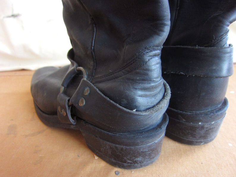 Men's 8 80s Black Leather Motorcycle Boots / Boulet Harness Ankle Strap ...