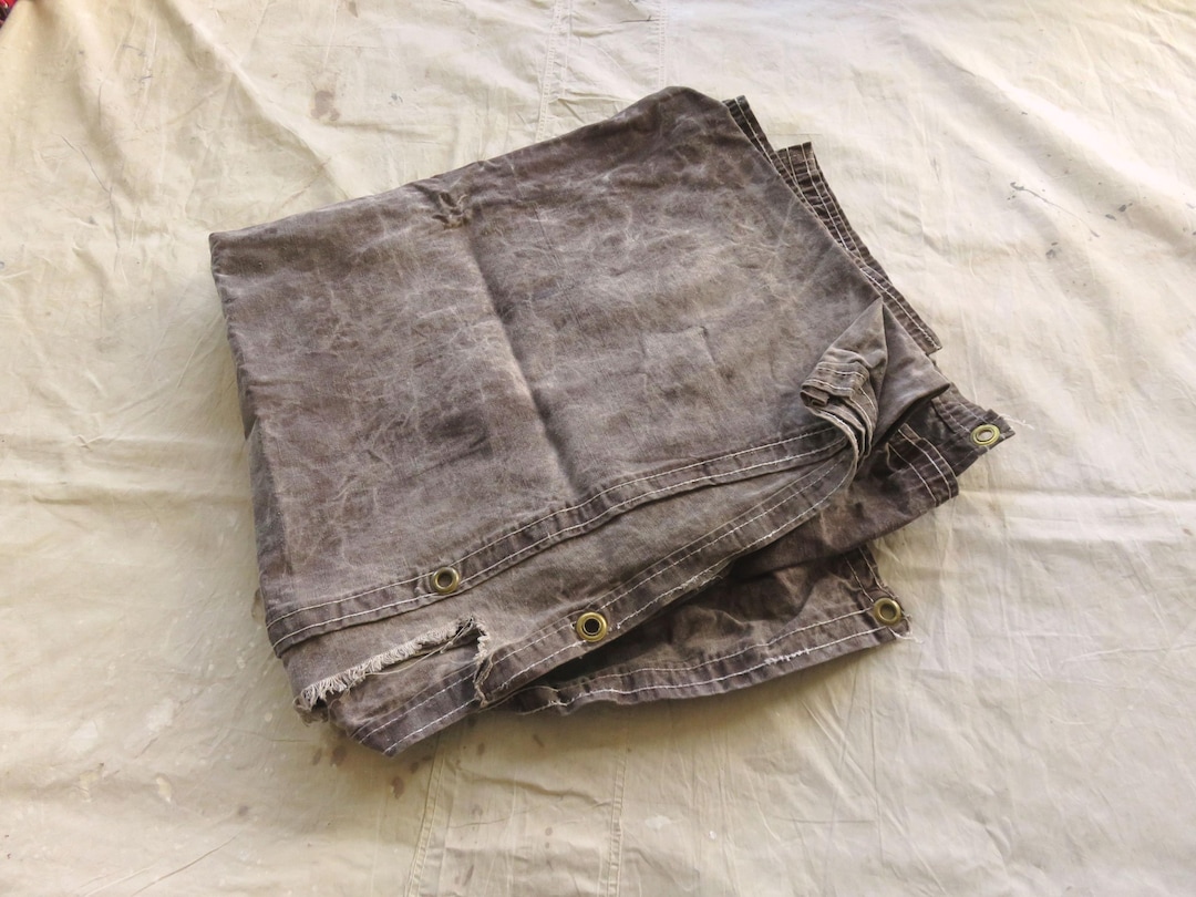Vintage 50s / 60s Waxed Brown Canvas Tarp / Distressed 1950s 1960s Oil ...