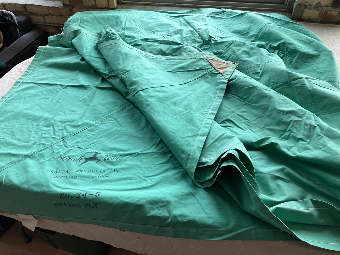 Vintage 50s / 60s Huge Green Canvas Awning Tarp / Canopy Canvas Tent ...