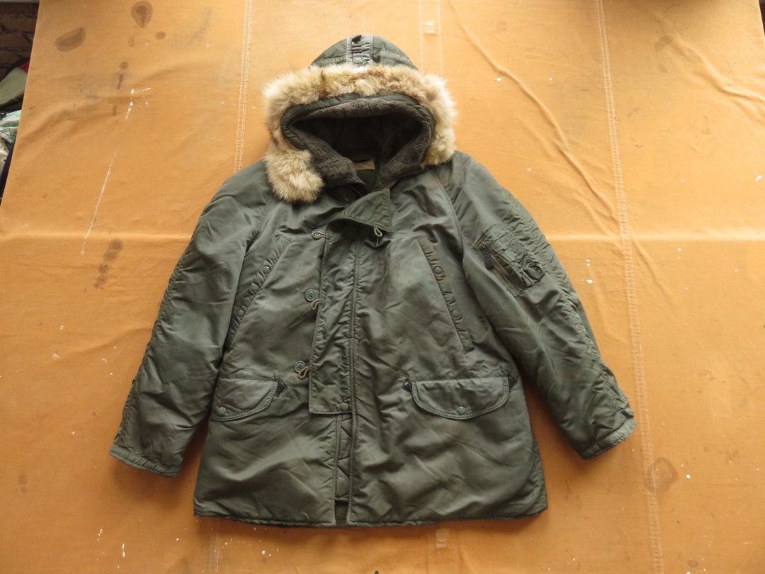 Large 60s US Air Force N-3B Hooded Parka / Flight Jacket N3B USAF Cold Weather Fur Lined Hood ...