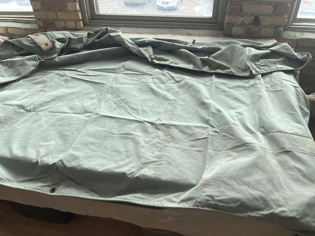 Vintage 50s / 60s Huge Green Canvas Industrial Curtain Tarp / Backdrop ...