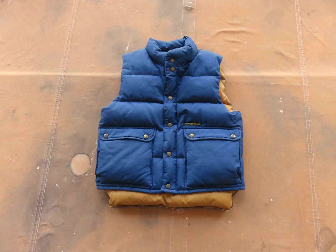 XS 70s Puffer Down Vest / Ski Vest 1970s 1980s Navy Blue Puffy Vest ...