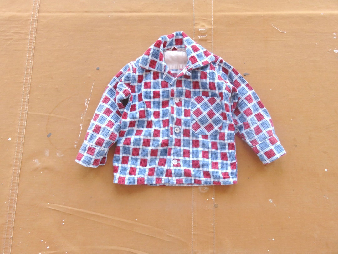 Children's 50s Flannel Loop Collar Shirt / Plaid Cotton Size 3 Years ...