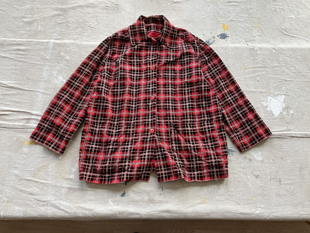 Large / XL 50s Women's Corduroy Plaid Chore Coat / 49er Style Cotton ...