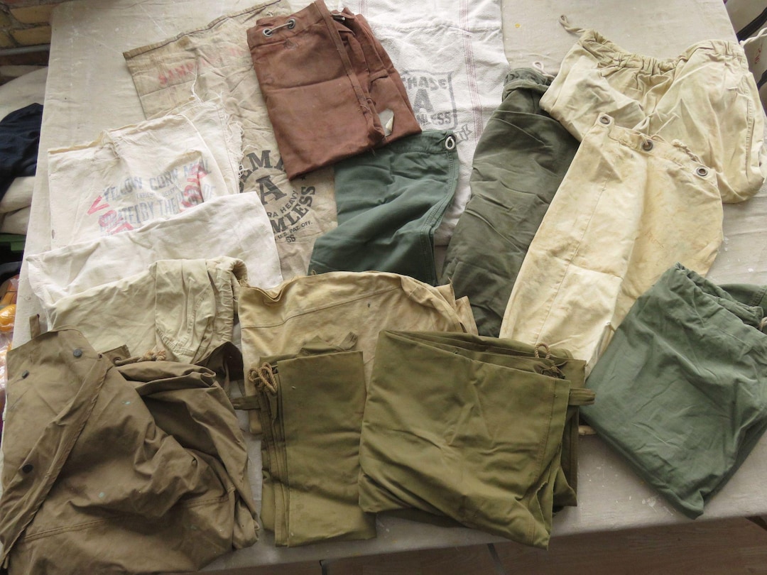Vintage Canvas Military Tarp Fabric Lot / Laundry Bags Seamless ...