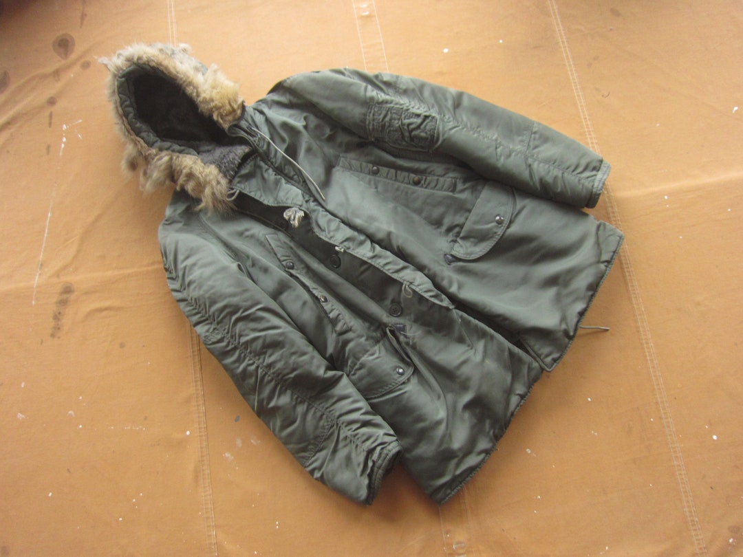 Large 60s / 70s US Air Force N-3B Flight Jacket / Fur Hood Snorkel Parka 1960a 1970s Vietnam War ...