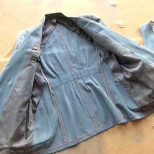 Small 20s / 30s Belt Back Suit Jacket and Waistcoat Vest / Blue Green ...