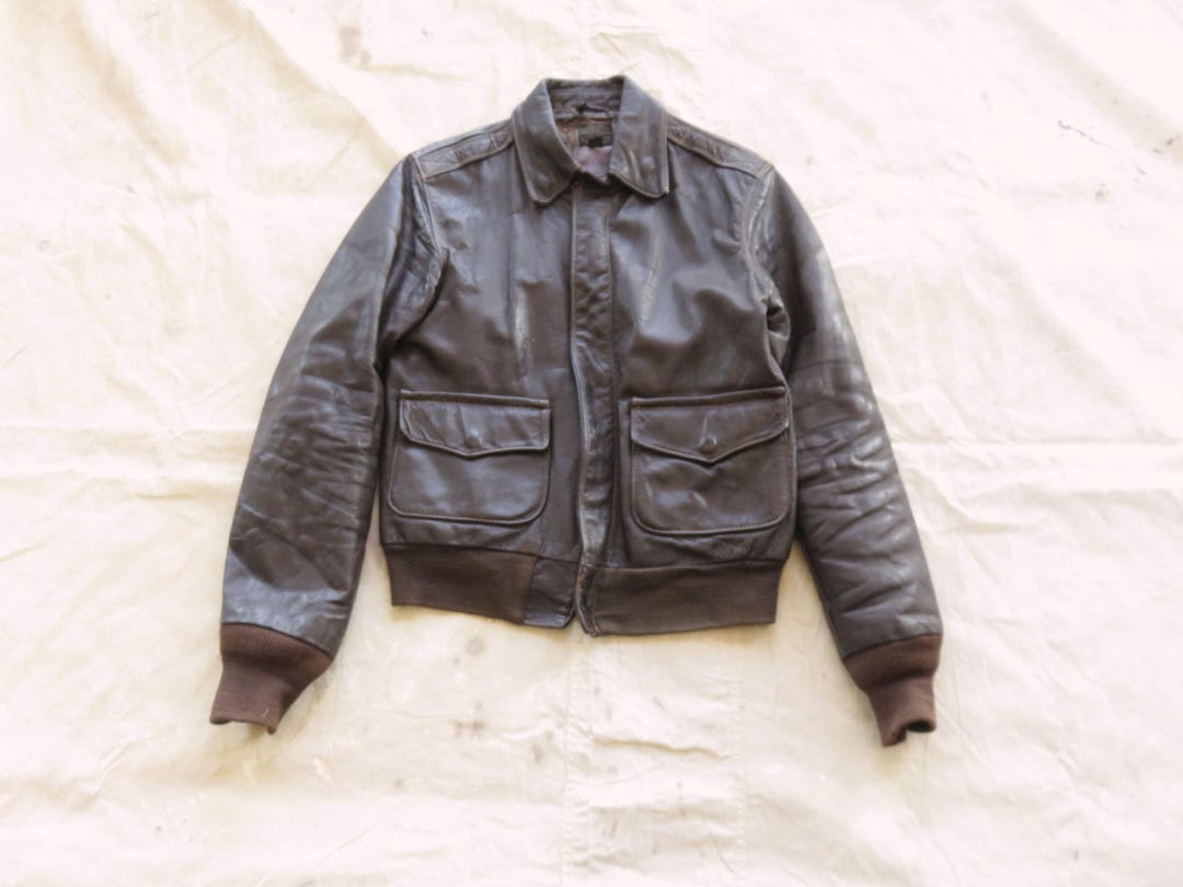 Small 60s / 70s Willis & Geiger Army A2 Style Leather Jacket / A-2 Army ...