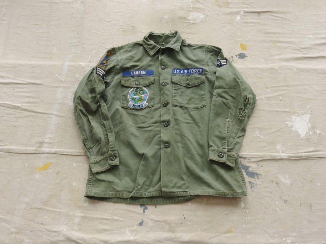 Large 70s US Army Patched Named OG-107 Shirt / Vietnam Army Fatigue ...