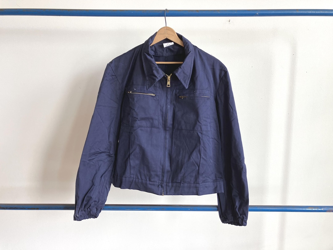 Medium Italian Cotton Military Jacket / Navy Blue Cropped Made in Italy ...