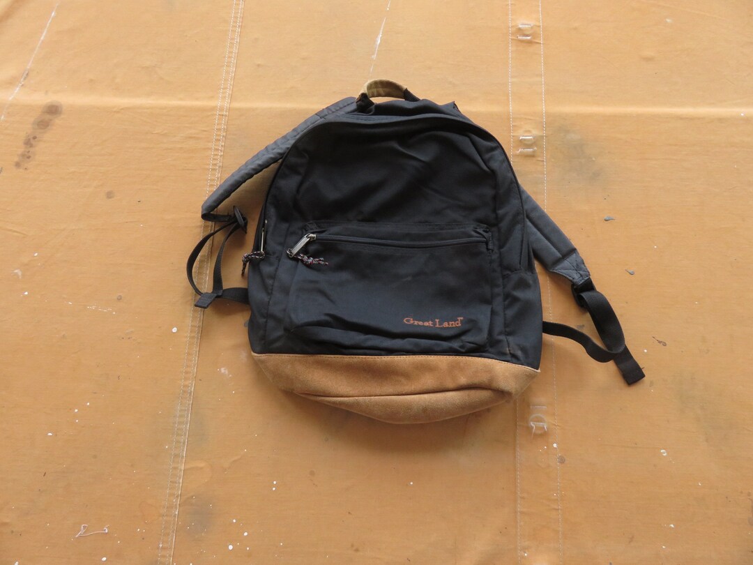 Vintage 90s Black Leather Bottom Backpack / 1990s Greatland Nylon Book ...