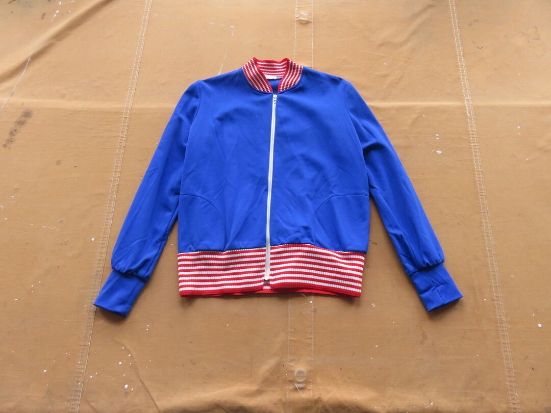 Small 60s / 70s Track Jacket / Blue Red White Zipper Zip 1960s 1970s ...