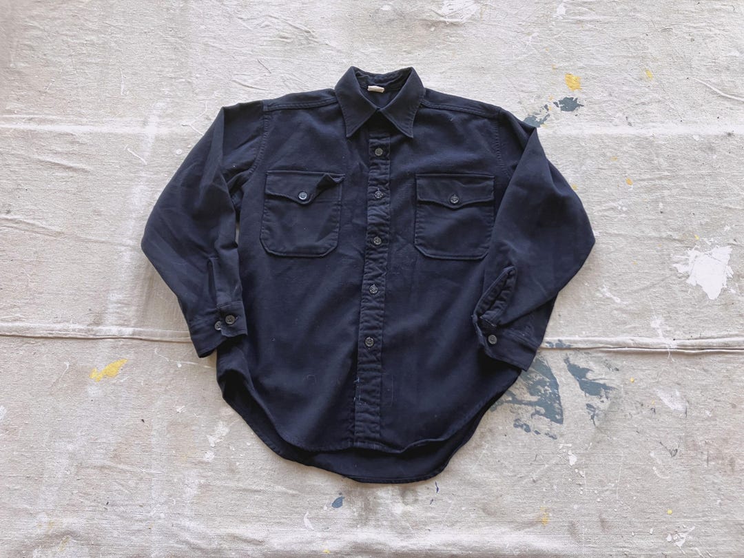 Medium 70s US Navy CPO Wool Shirt / US Navy Anchor Buttons Wool Flannel ...