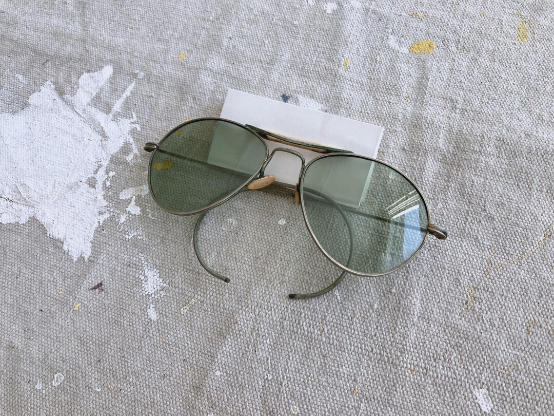Vintage 40s Aviator Sunglasses / Green Tinted 1940s 1950s Pilots ...