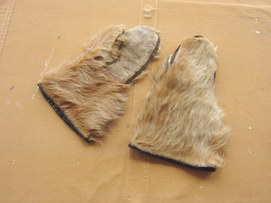 Large Antique Fur Gauntlet Mittens / 1900s 1800s Sleigh Driver Bear Fur ...