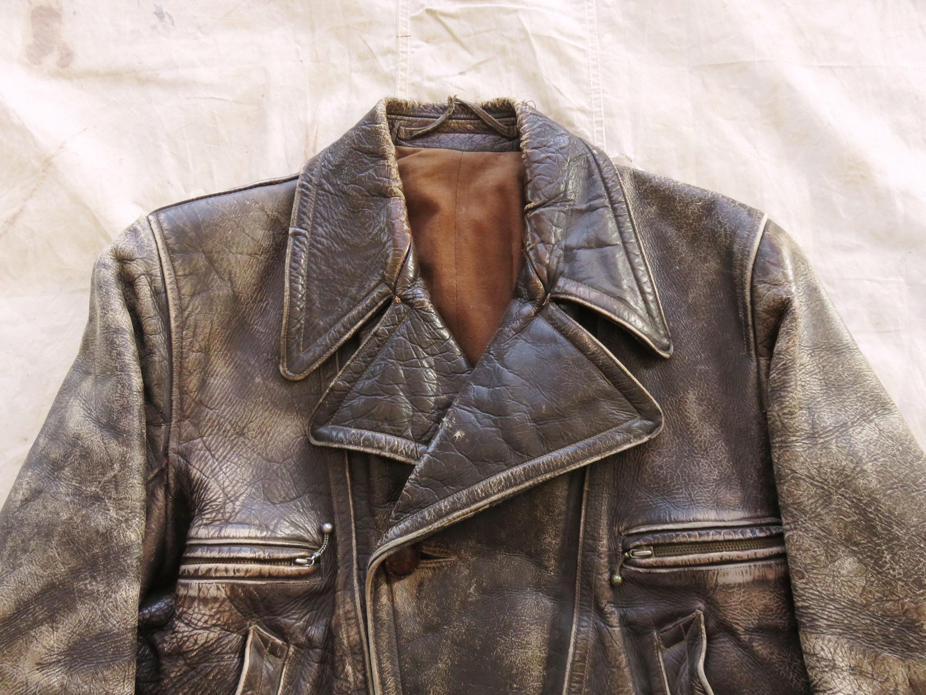 Small 30s / 40s German Brown Leather Motorcycle Jacket Small 30s / 40s German Brown Leather Motorcycle Jacket