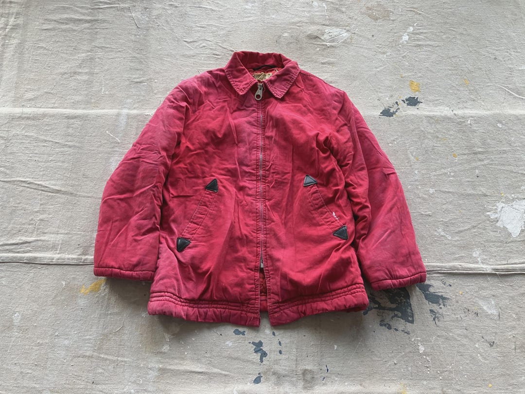XS 50s / 60s Sun Faded Red Cotton Jacket / Insulated Winter Jacket Sun ...