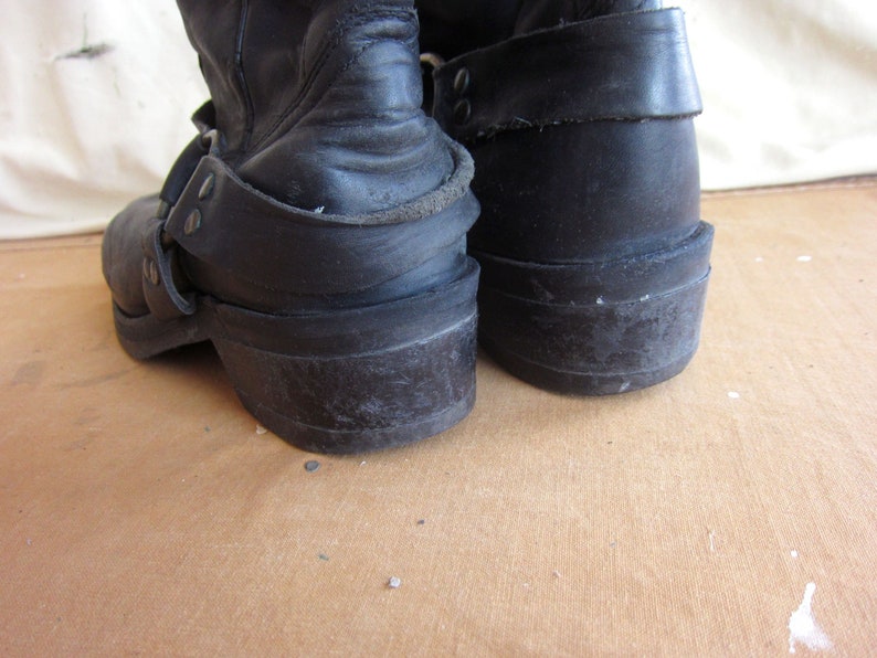 Men's 8 80s Black Leather Motorcycle Boots / Boulet Harness Ankle Strap ...