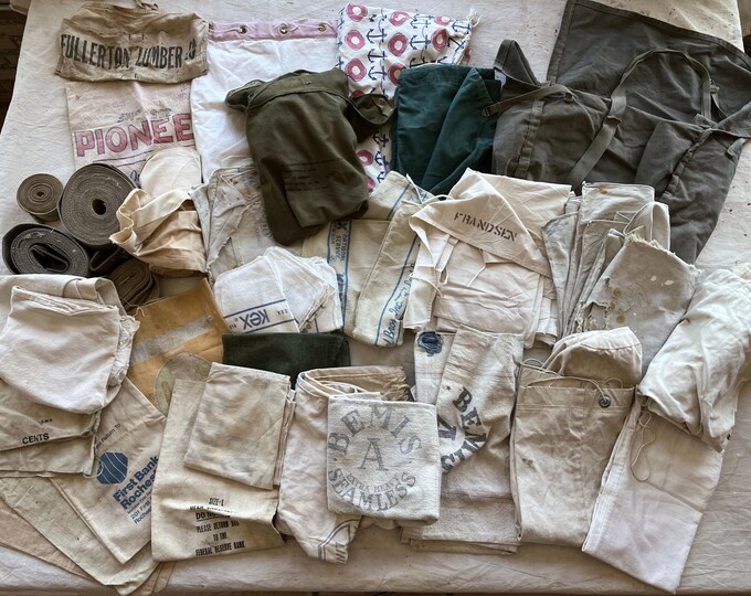 Vintage Canvas Military Utility Tarp Fabric Lot / Laundry Bags Seamless ...